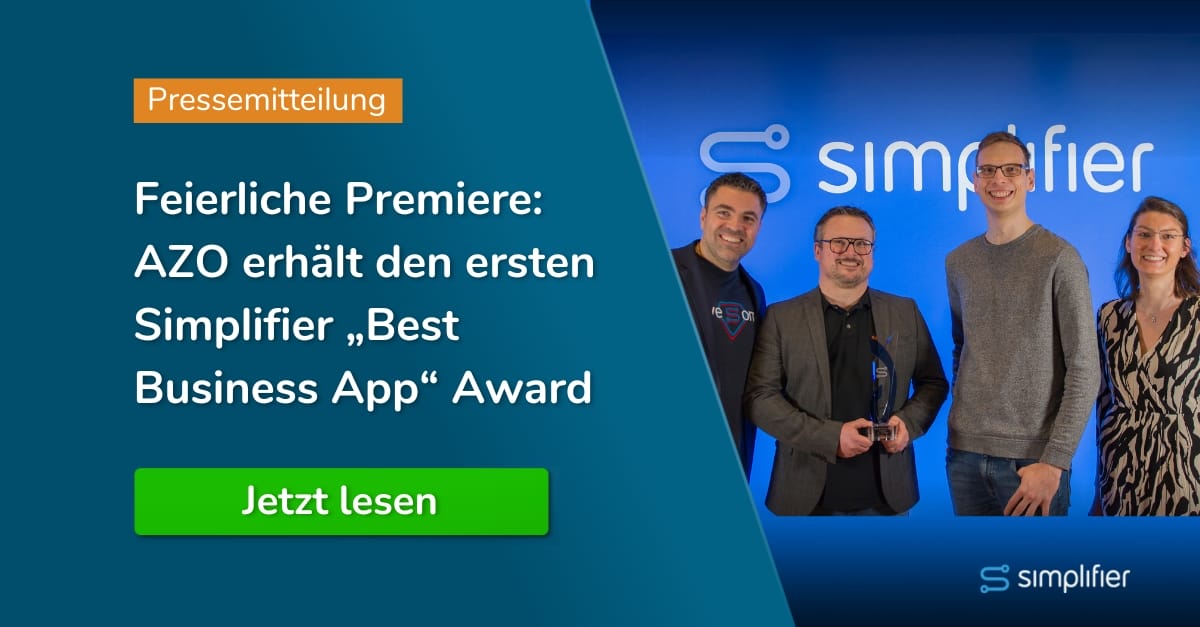 AZO erhält den ersten Simplifier „Best Business App“ Award